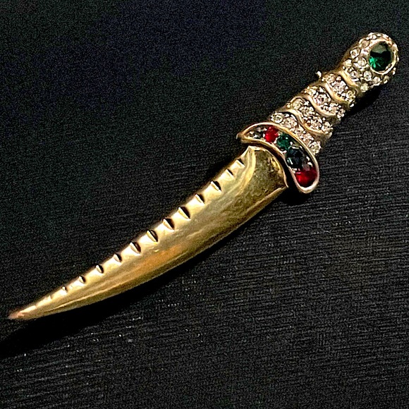 Jewelry | Vintage Gold Tone Rhinestone Sword Brooch | Poshmark